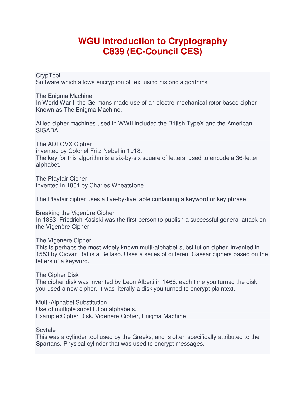 WGU C839 OBJECTIVE ASSESSMENT 2025-2026 /WGU C839 INTRODUCTION TO CRYPTOGRAPHY OA ACTUAL EXAM ...